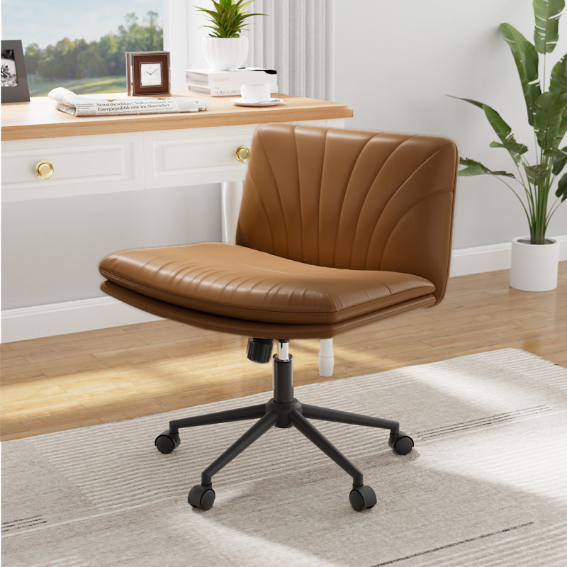 Nevel 24.8 W Leather Task Office Chair Armless Swivel Make Up Chair with Ergonomic Design Black Brown